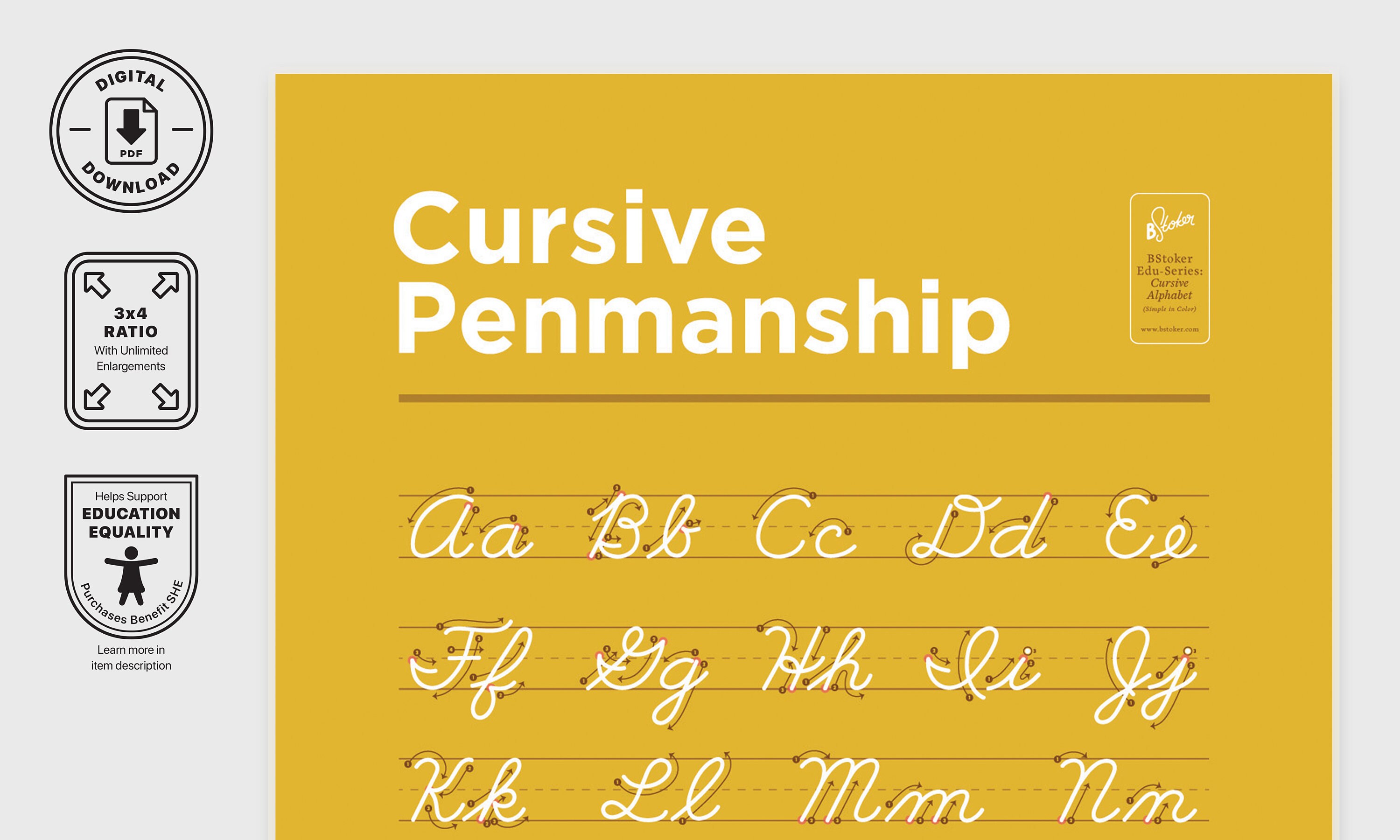 Educational Alphabet Yellow Poster Printable Cursive Alphabets and ...