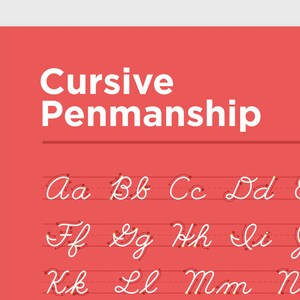 Educational Alphabet Red Posters Downloadable Cursive Penmanship ABC ...