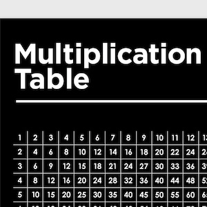 Printable Multiplication Table - Downloadable Educational Black and ...