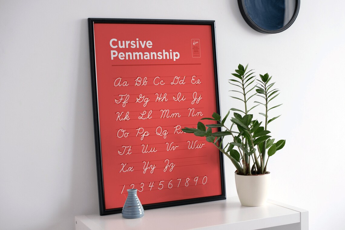 Educational Alphabet Red Posters Downloadable Cursive Penmanship ABC ...