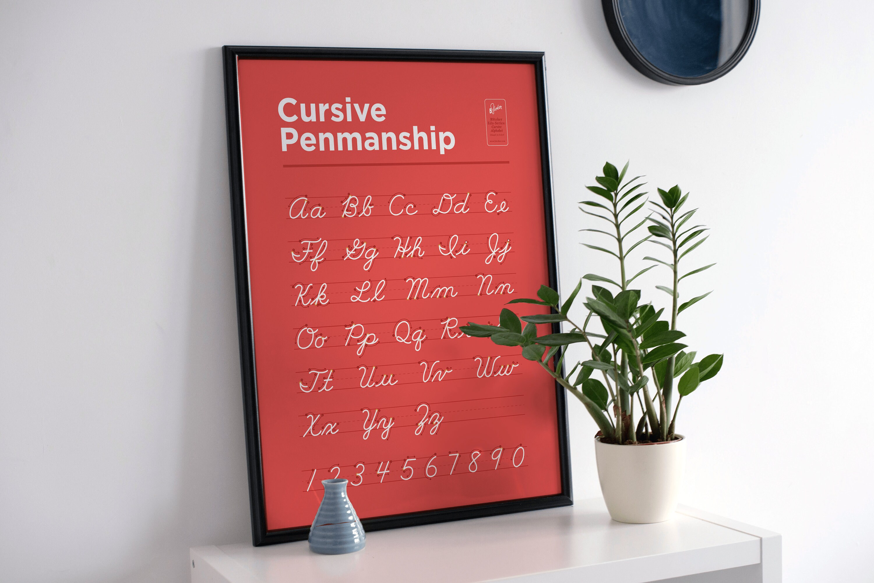 Educational Alphabet Red Posters Downloadable Cursive Penmanship ABC ...