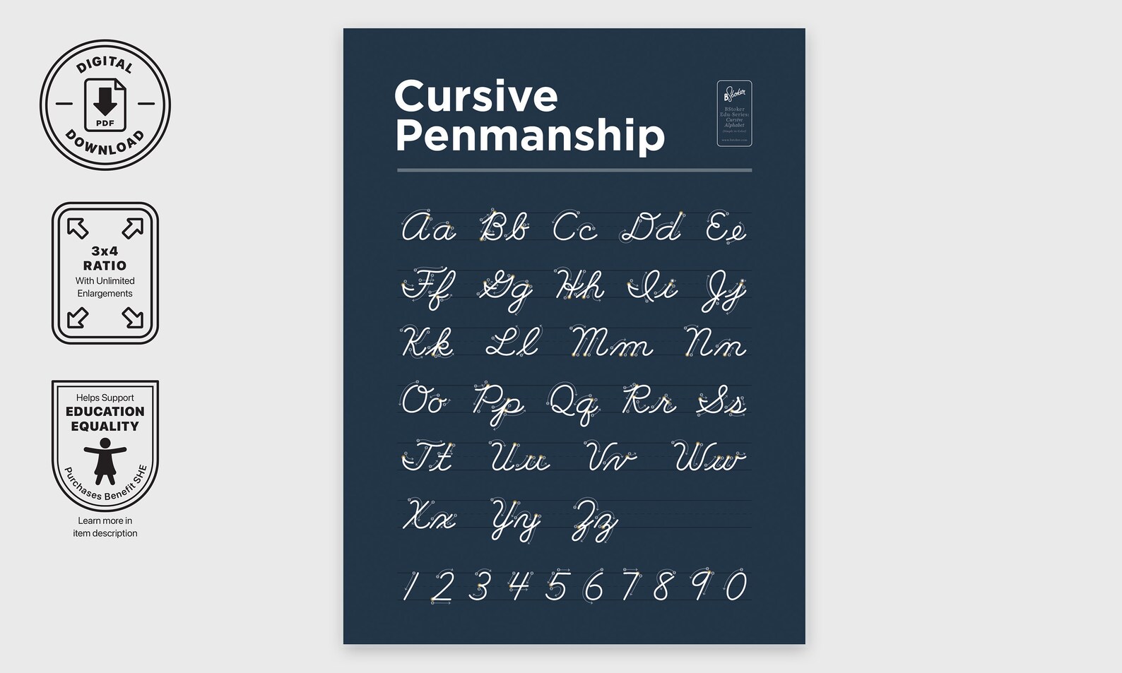 Navy Blue Alphabet Posters - Educational Cursive Alphabets and Numbers ...