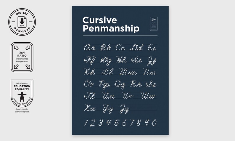 Navy Blue Alphabet Posters - Educational Cursive Alphabets and Numbers ...
