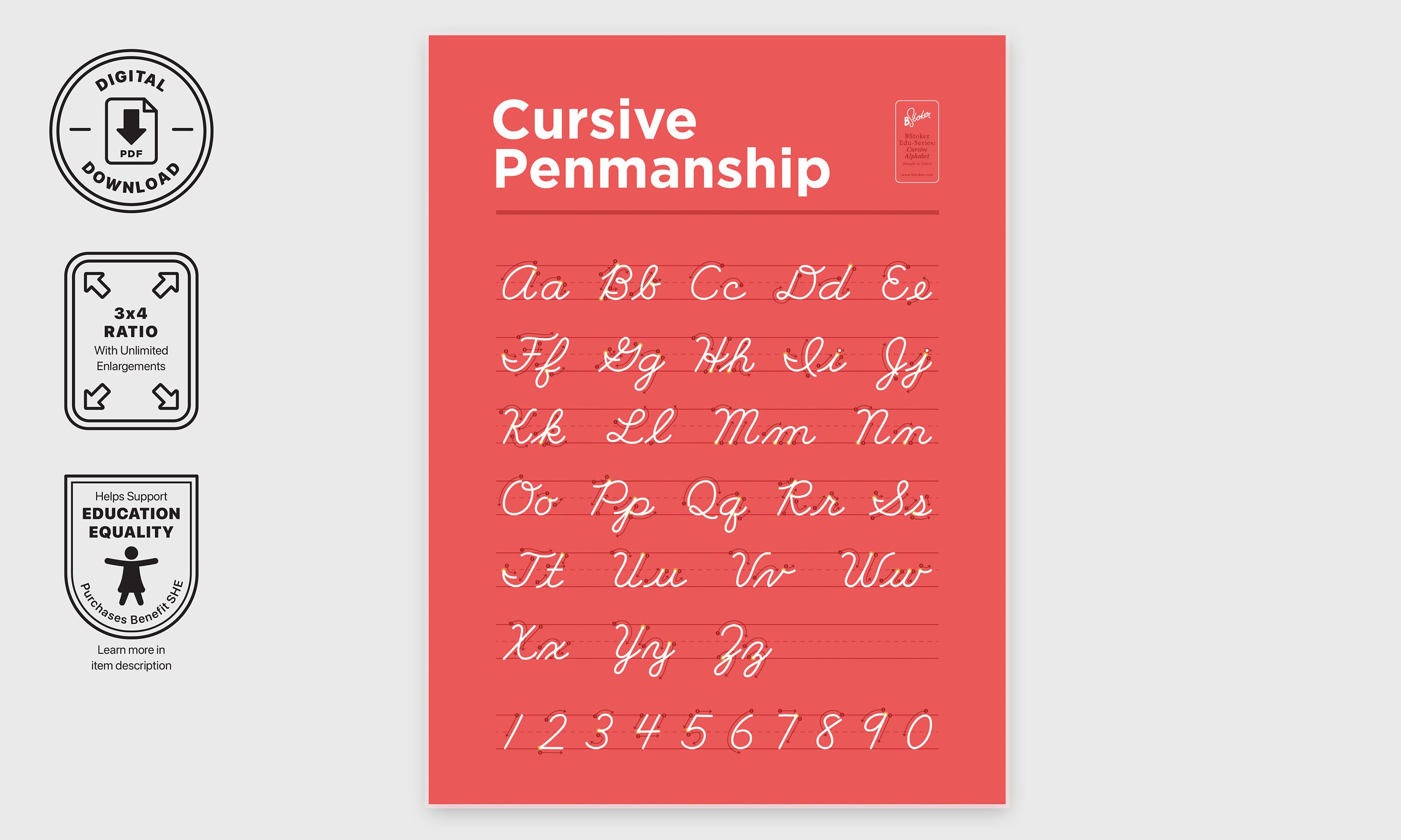 Educational Alphabet Red Posters - Downloadable Cursive Penmanship ABC ...