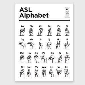 ASL Alphabet Digital Posters - Educational Black and White Poster for ...