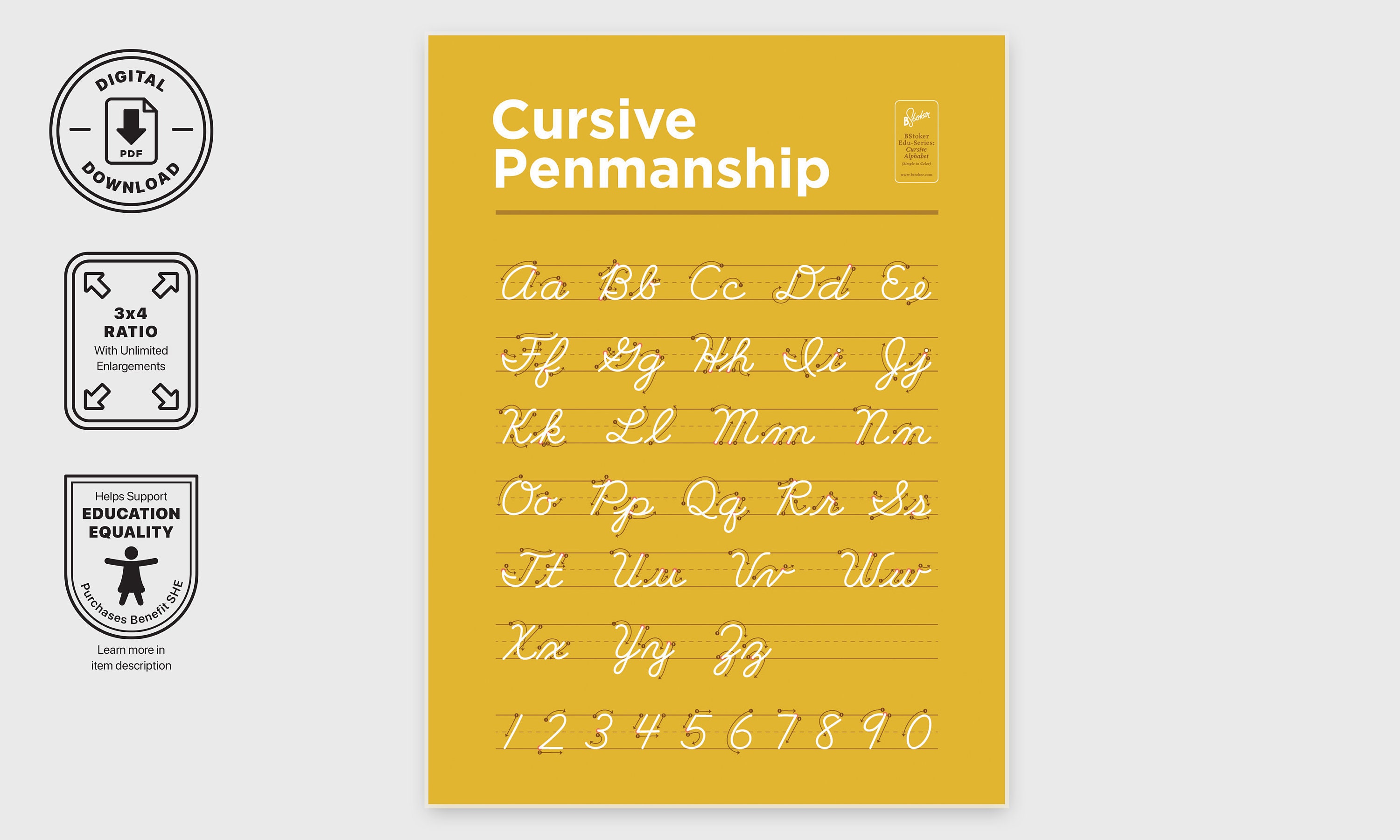Educational Alphabet Yellow Poster - Printable Cursive Alphabets and ...