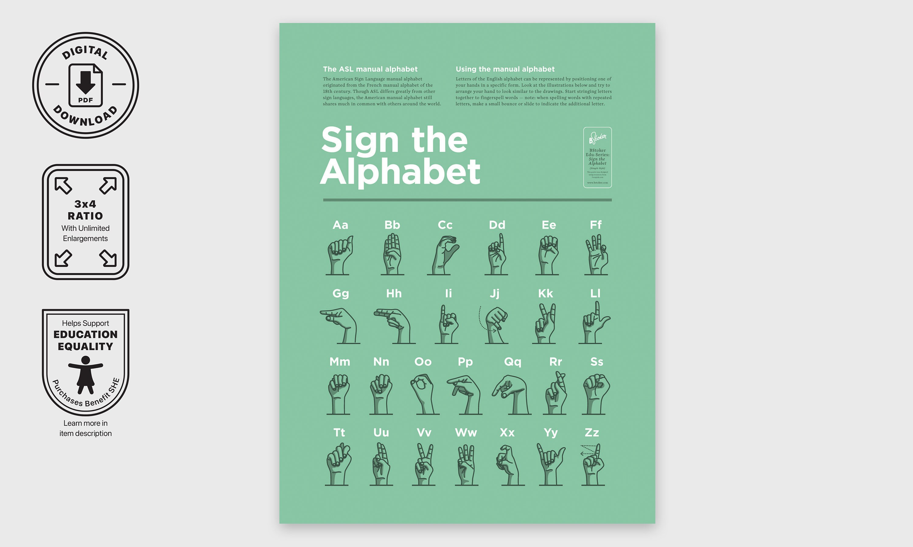 Sign the Alphabet Green Chart Educational American Sign Language ...