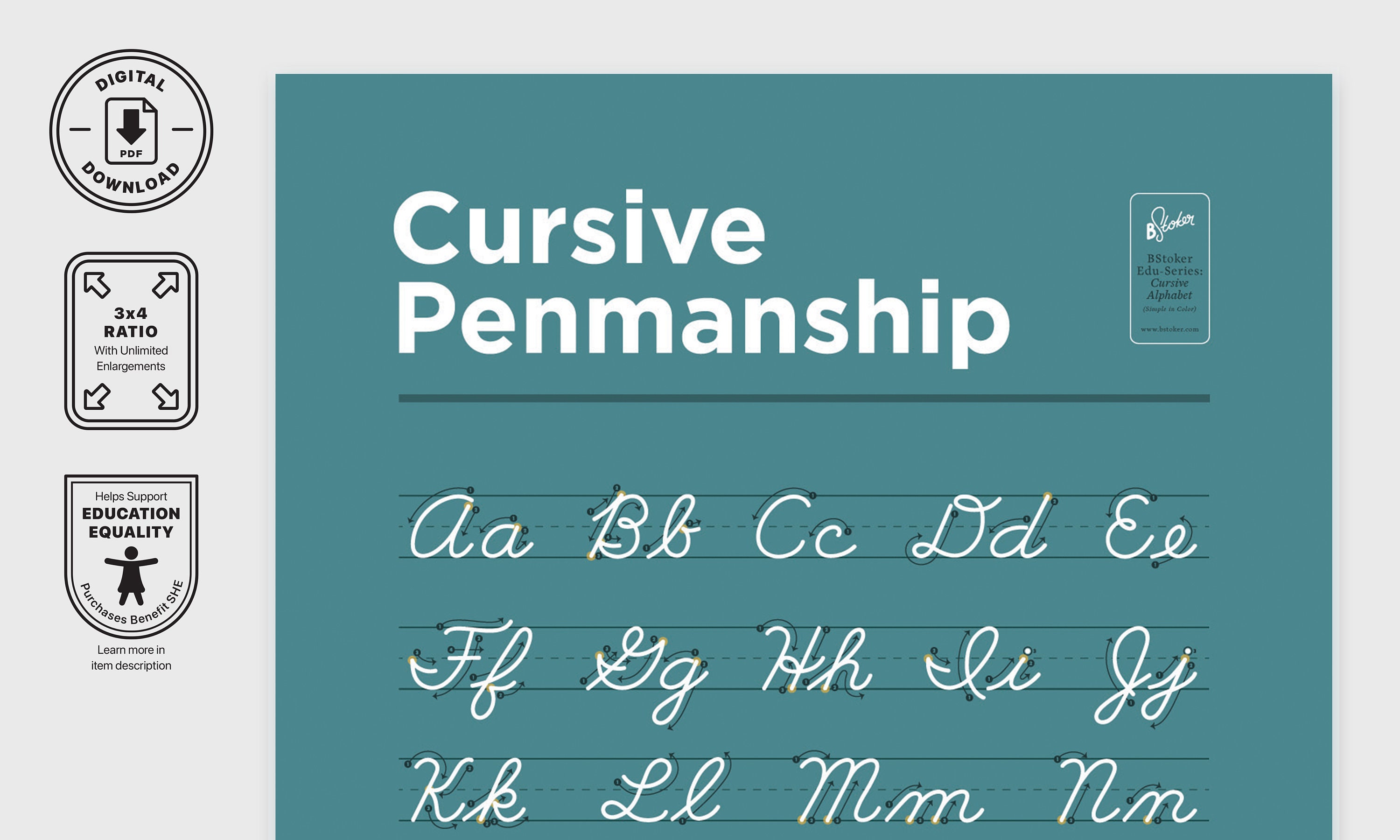 Printable Alphabet Teal Posters - Educational Cursive Alphabets and ...