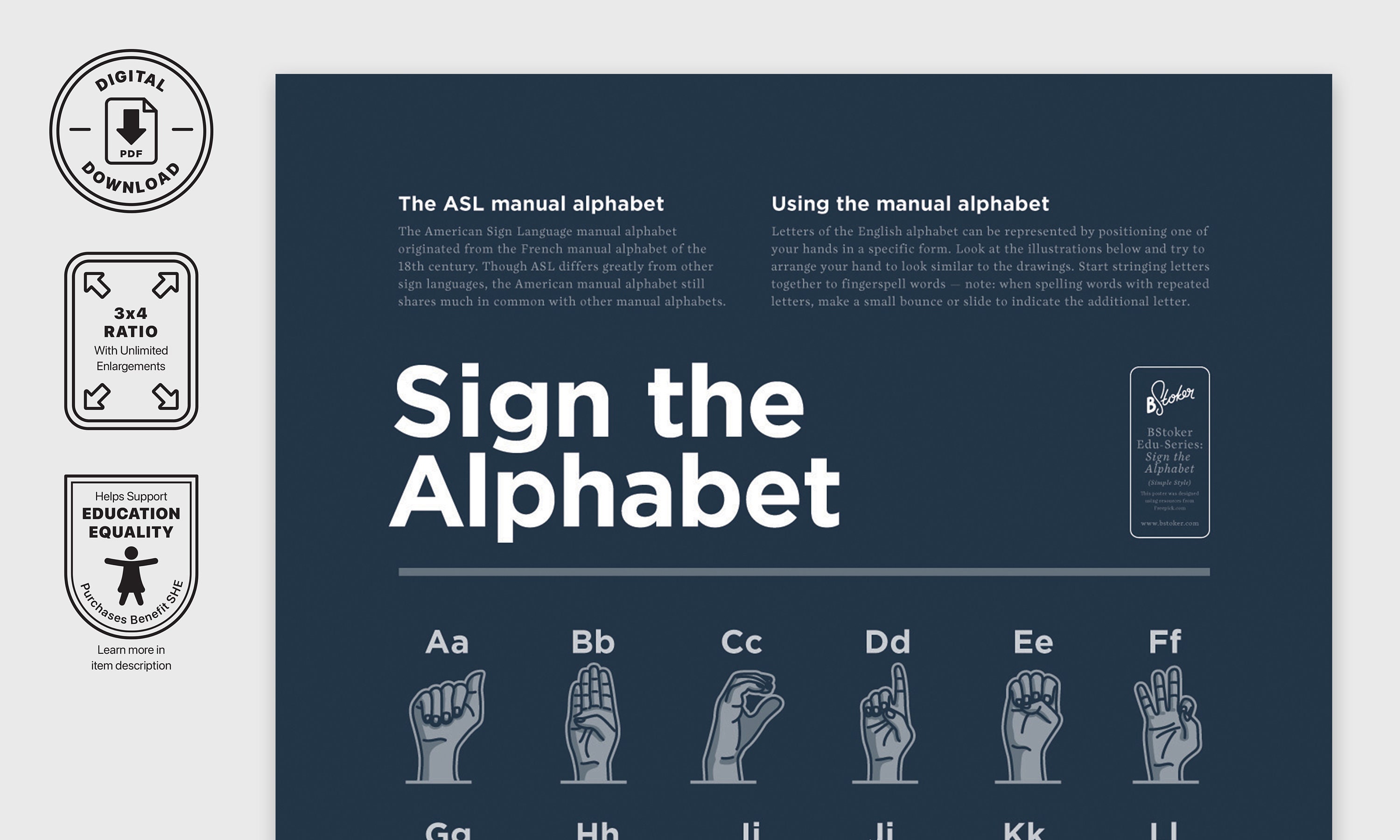 American Sign Language Poster Navy Blue Learning Poster for - Etsy