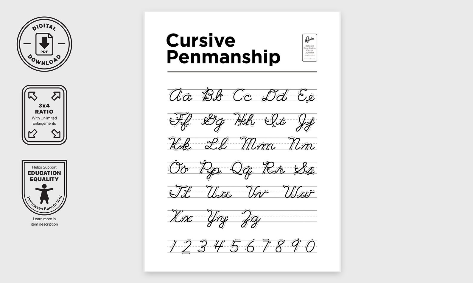 Educational Alphabet Posters Downloadable Black and White Cursive ...