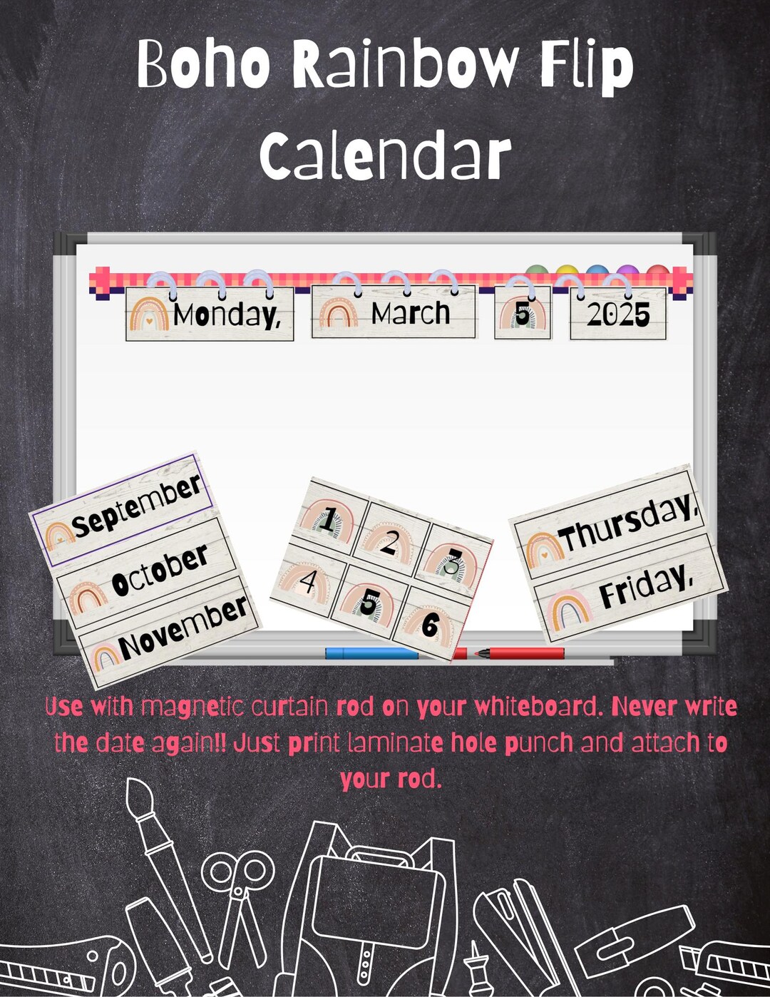 Digital Template - Boho Rainbow Flip Calendar - Classroom - Etsy