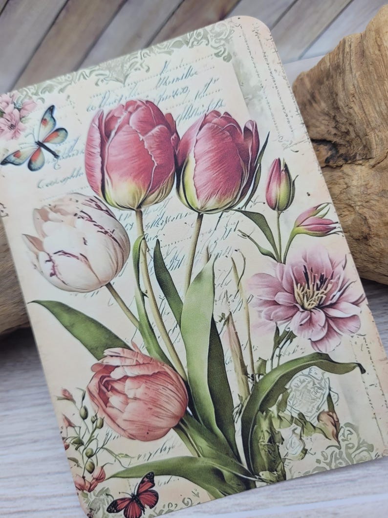 Antique Tulips Journal Card, Junk Journal Embellishment - Etsy
