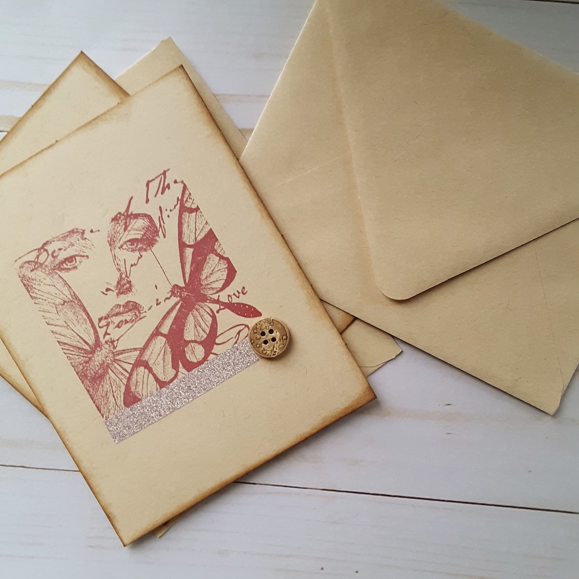 Hand Stamped Abstract Greeting Card, Blank Beige Card, Friendship ...