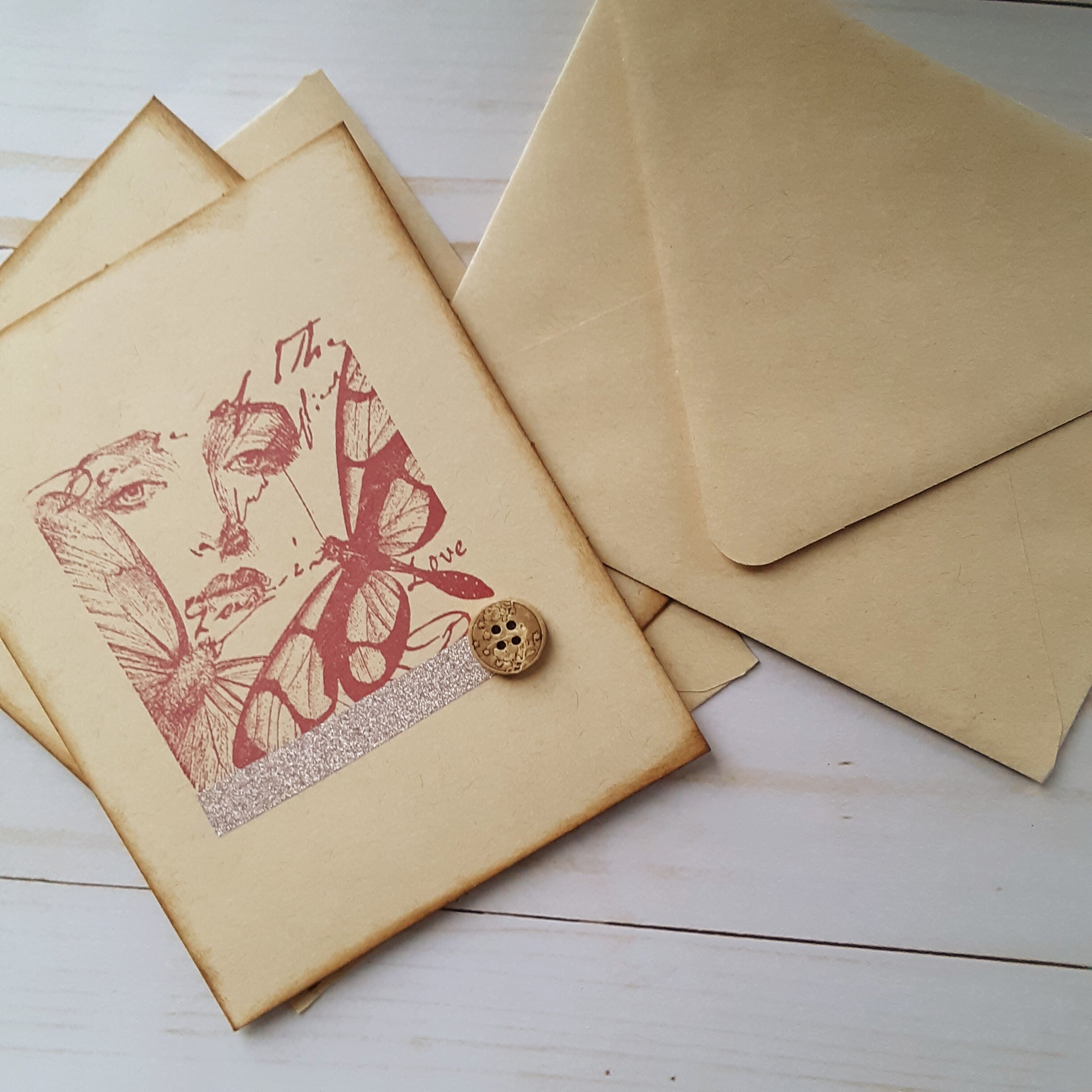 Hand Stamped Abstract Greeting Card, Blank Beige Card, Friendship ...