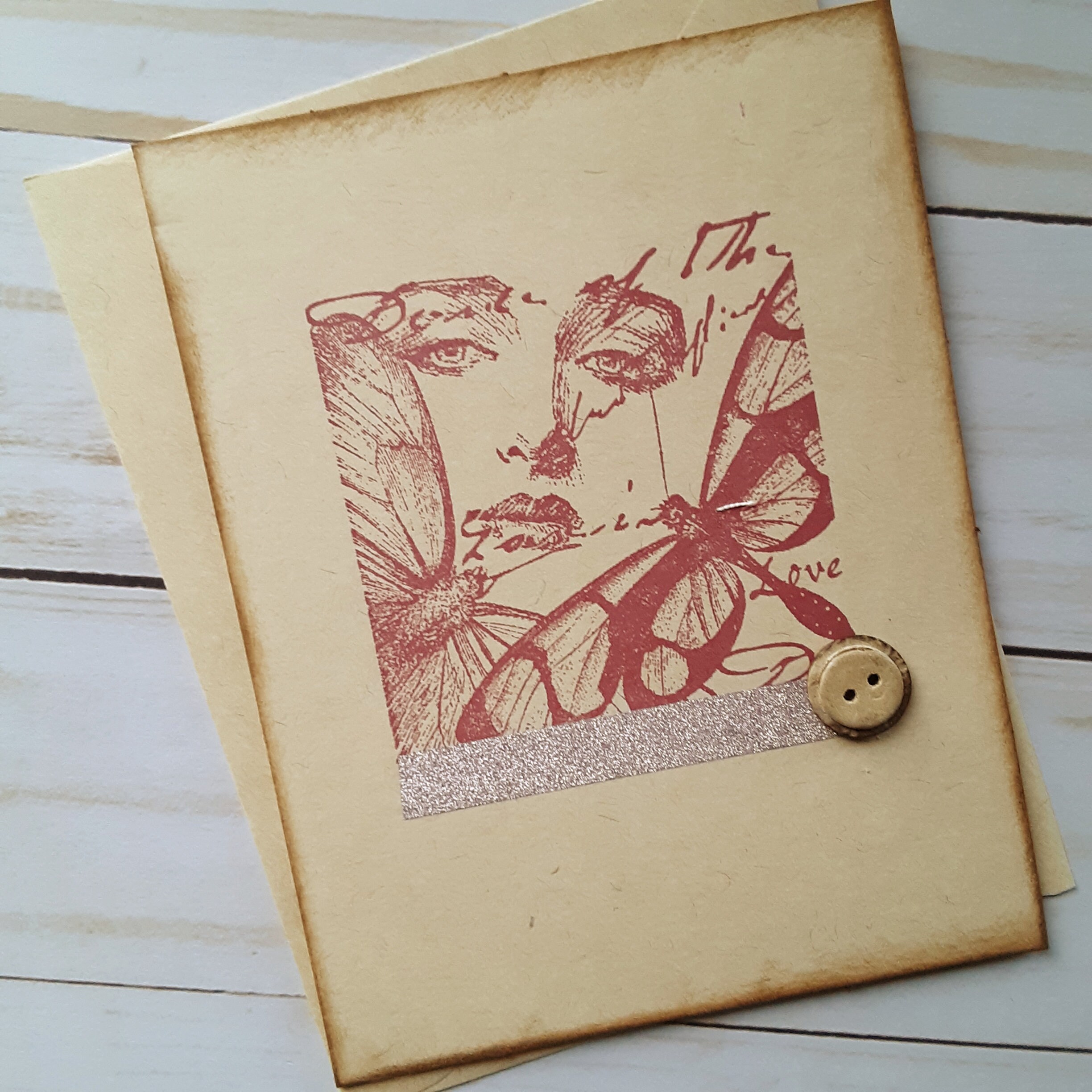 Hand Stamped Abstract Greeting Card, Blank Beige Card, Friendship ...
