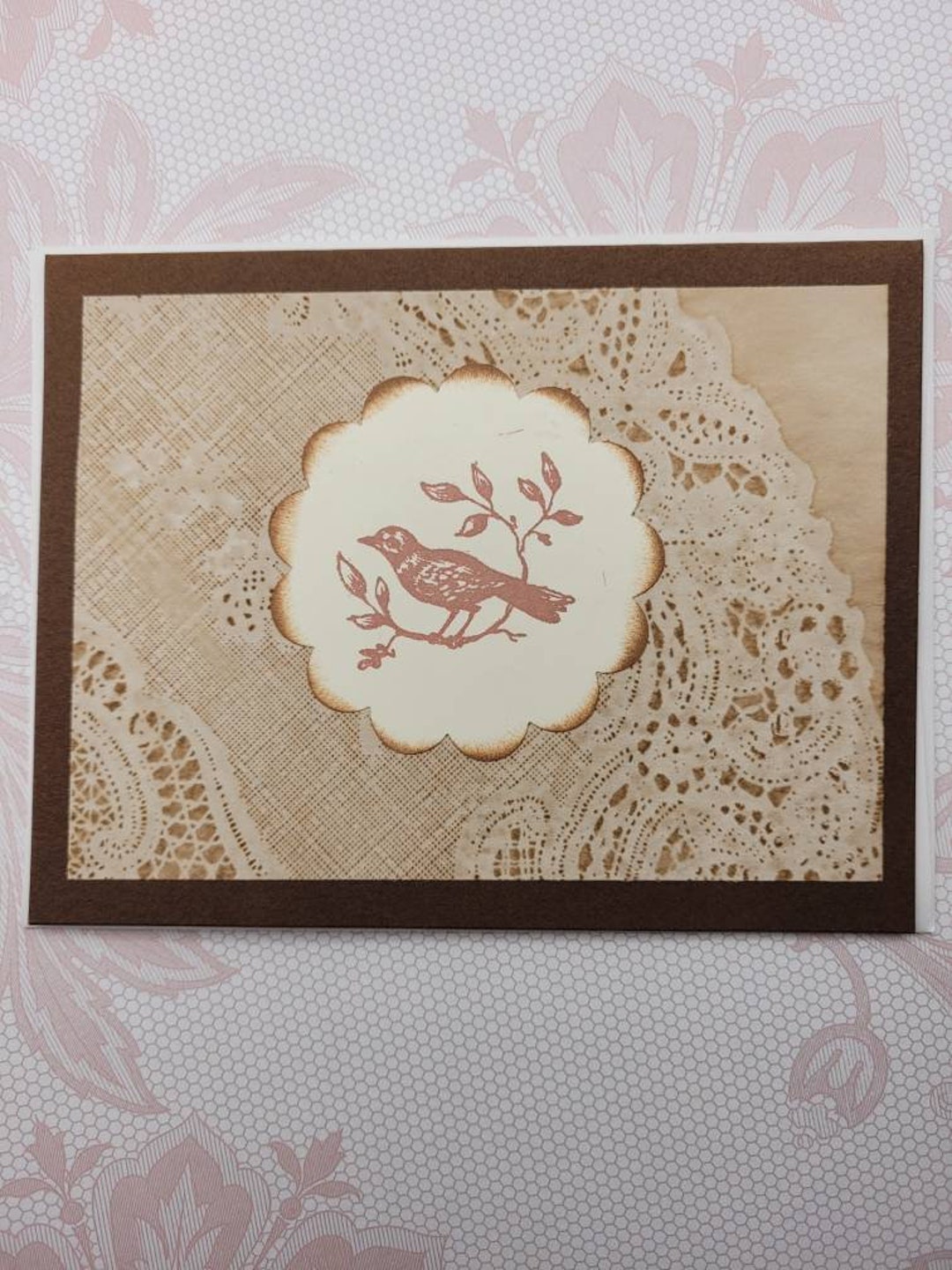 Handmade Stamped Bird Greeting Card: Tea Stained Paper - Etsy