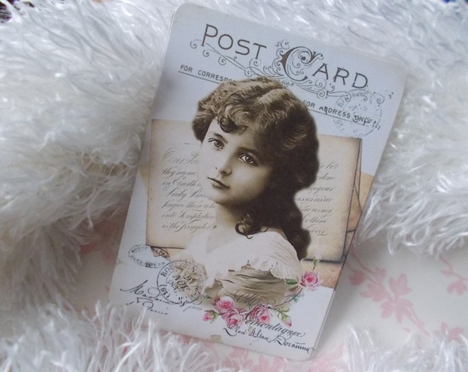 Journal Card Victorian Girl With Roses, French Shabby Chic, Blank Card ...