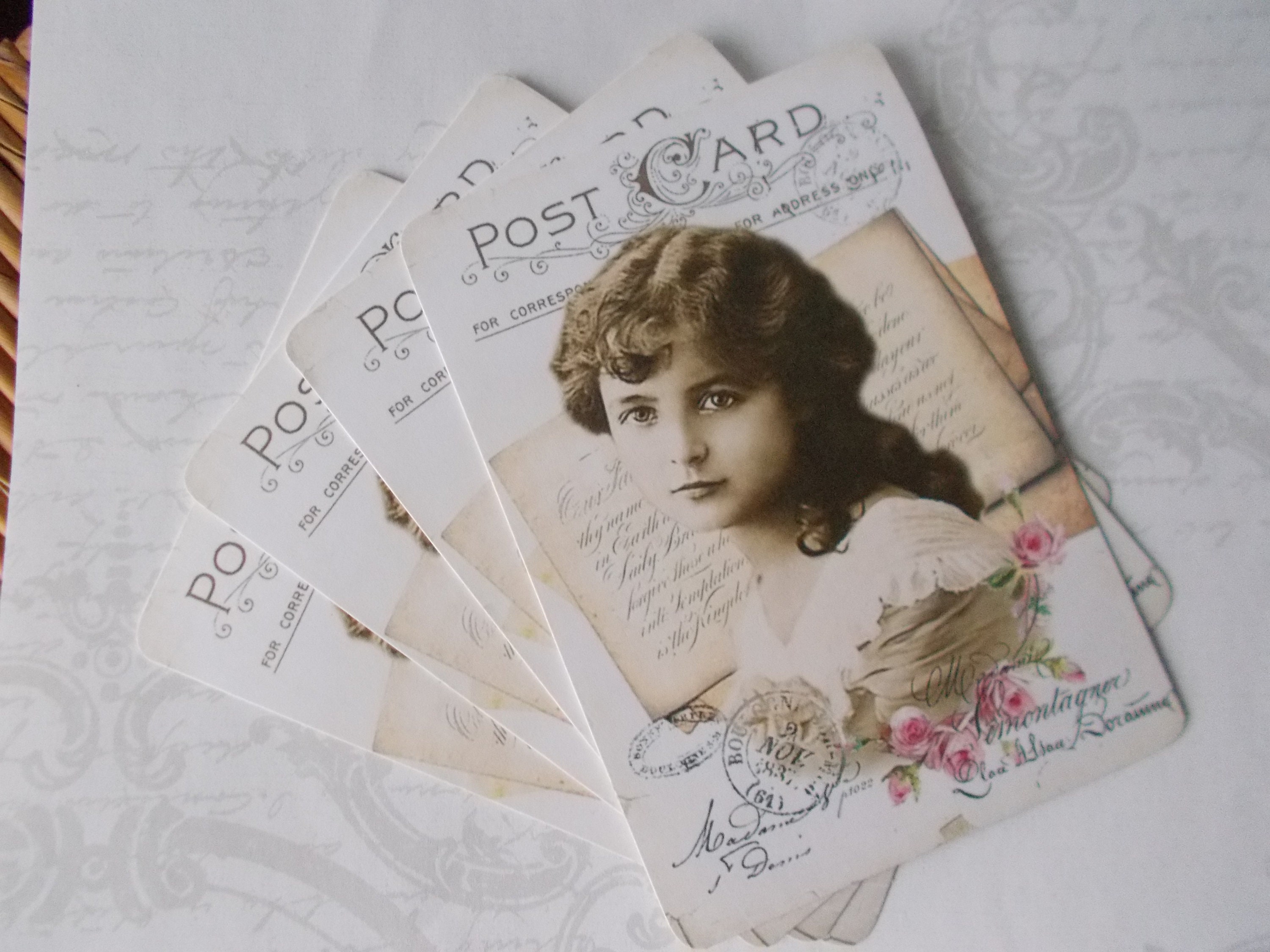 Journal Card Victorian Girl With Roses, French Shabby Chic, Blank Card ...