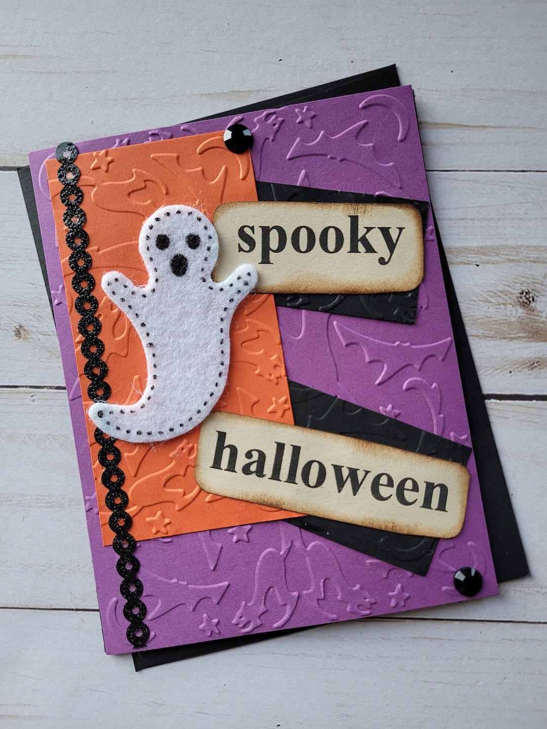 Ghost Halloween Card, Handmade Greeting Card, Spooky Halloween Blank ...