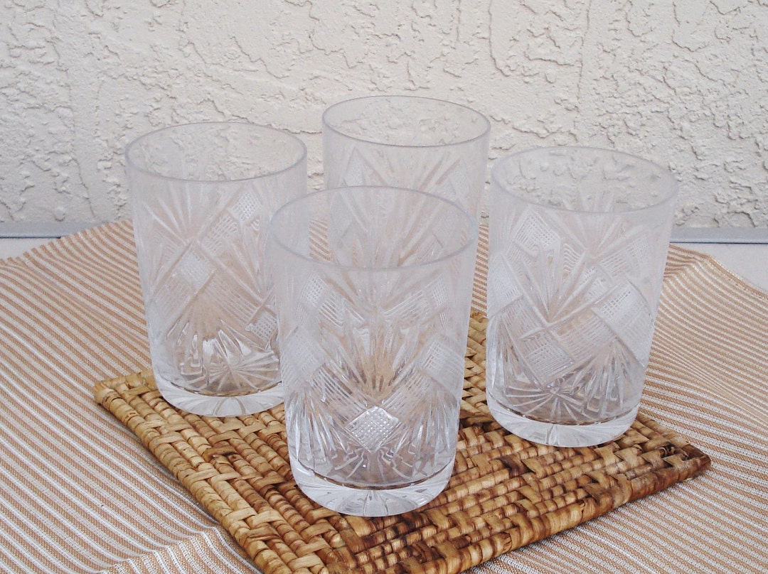 Vintage 4 Clear Lead Crystal Hand Cut Glasses Tumblers. - Etsy