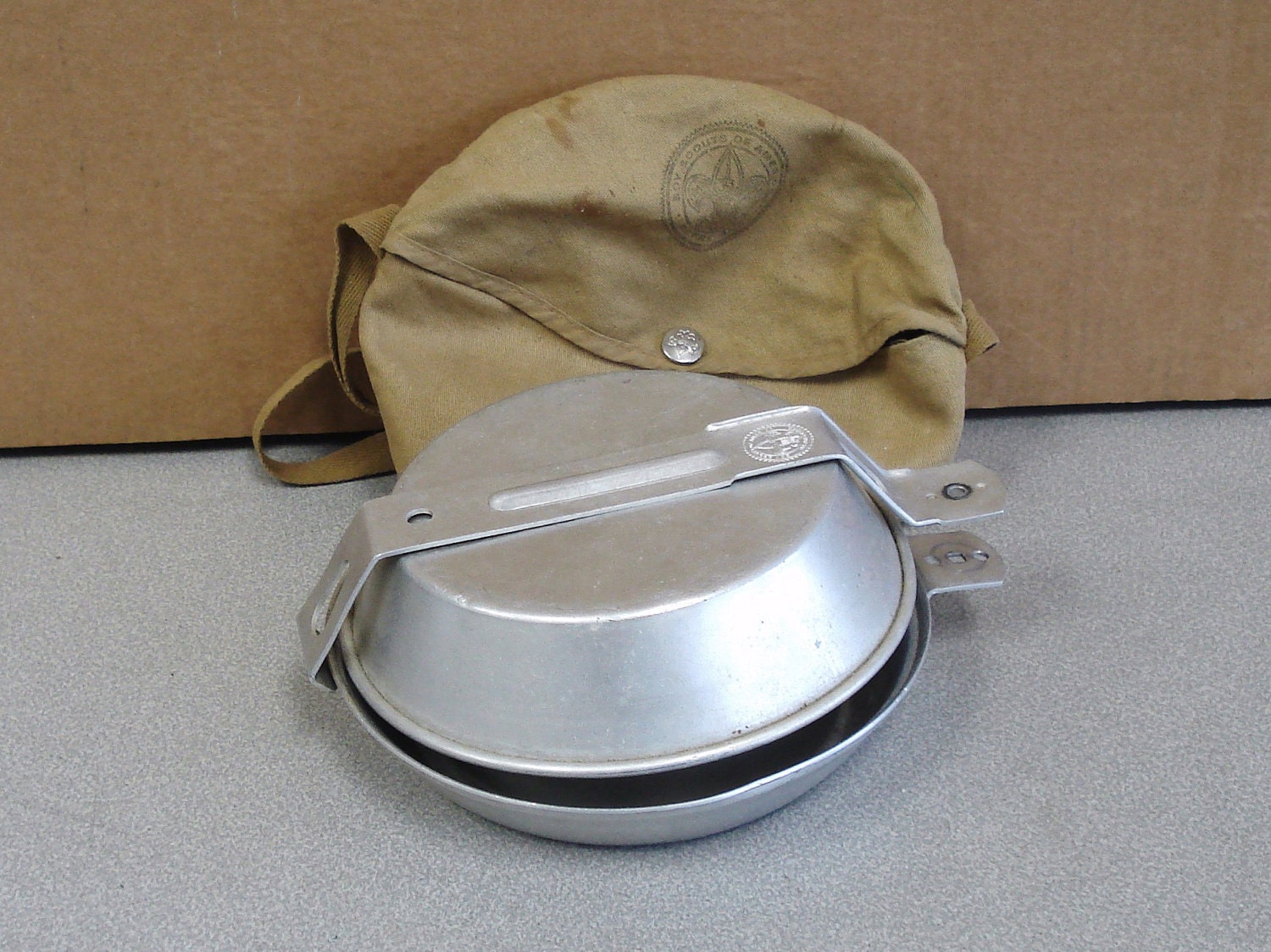Vintage BOYS SCOUT Aluminum Skillet Set With Shoulder Strap Carrying ...