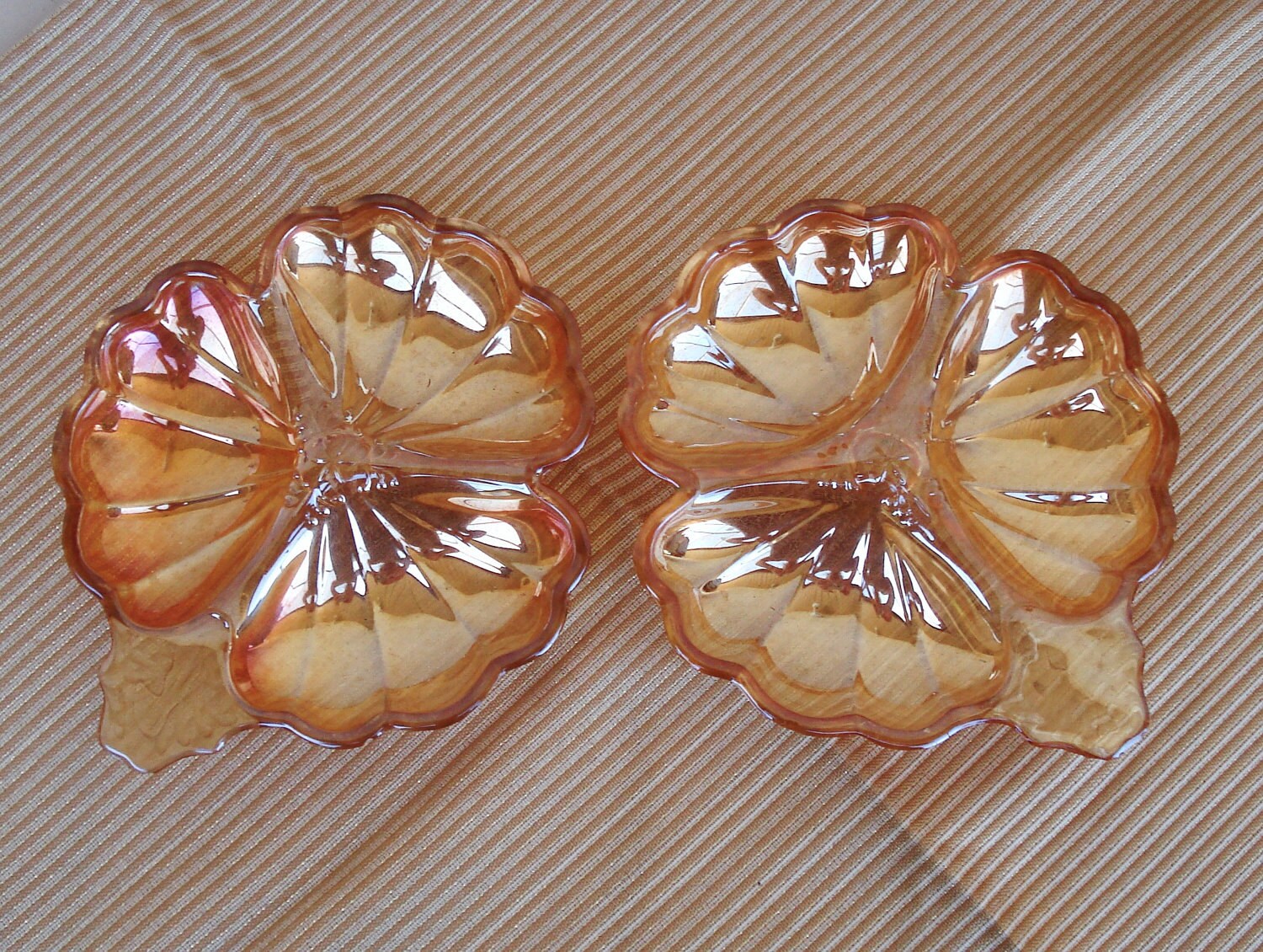 Vintage CARNIVAL Glass Peach Color 2 Divided Plates. - Etsy