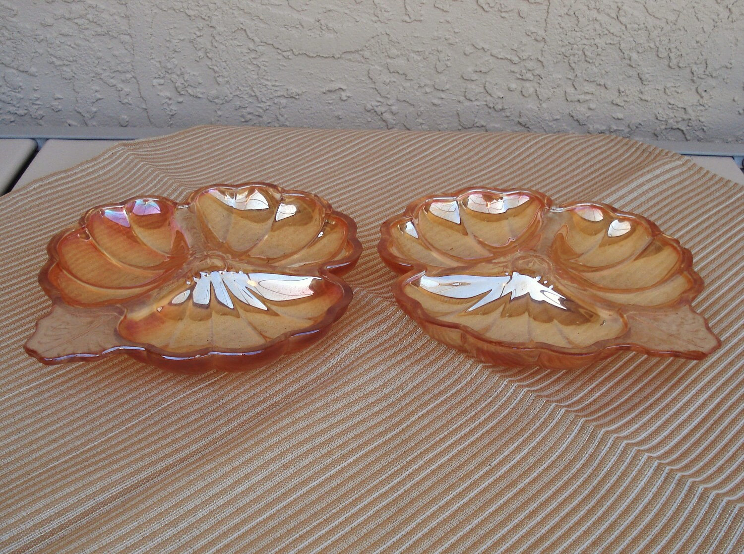 Vintage CARNIVAL Glass Peach Color 2 Divided Plates. - Etsy