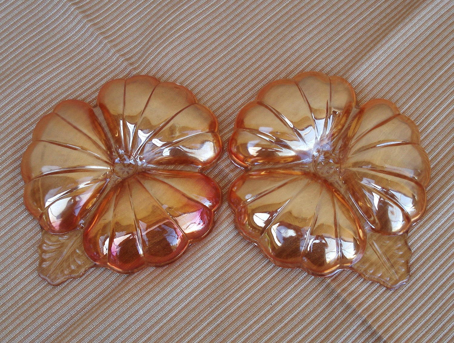 Vintage CARNIVAL Glass Peach Color 2 Divided Plates. - Etsy