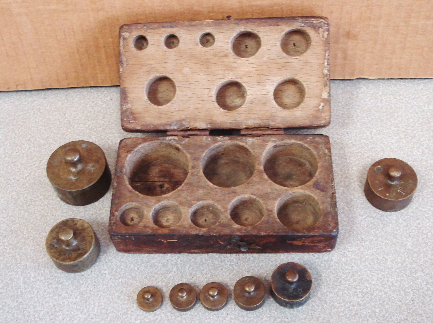 Antique Set of Brass Scale Weights in Original Hand Made Wooden Box. - Etsy