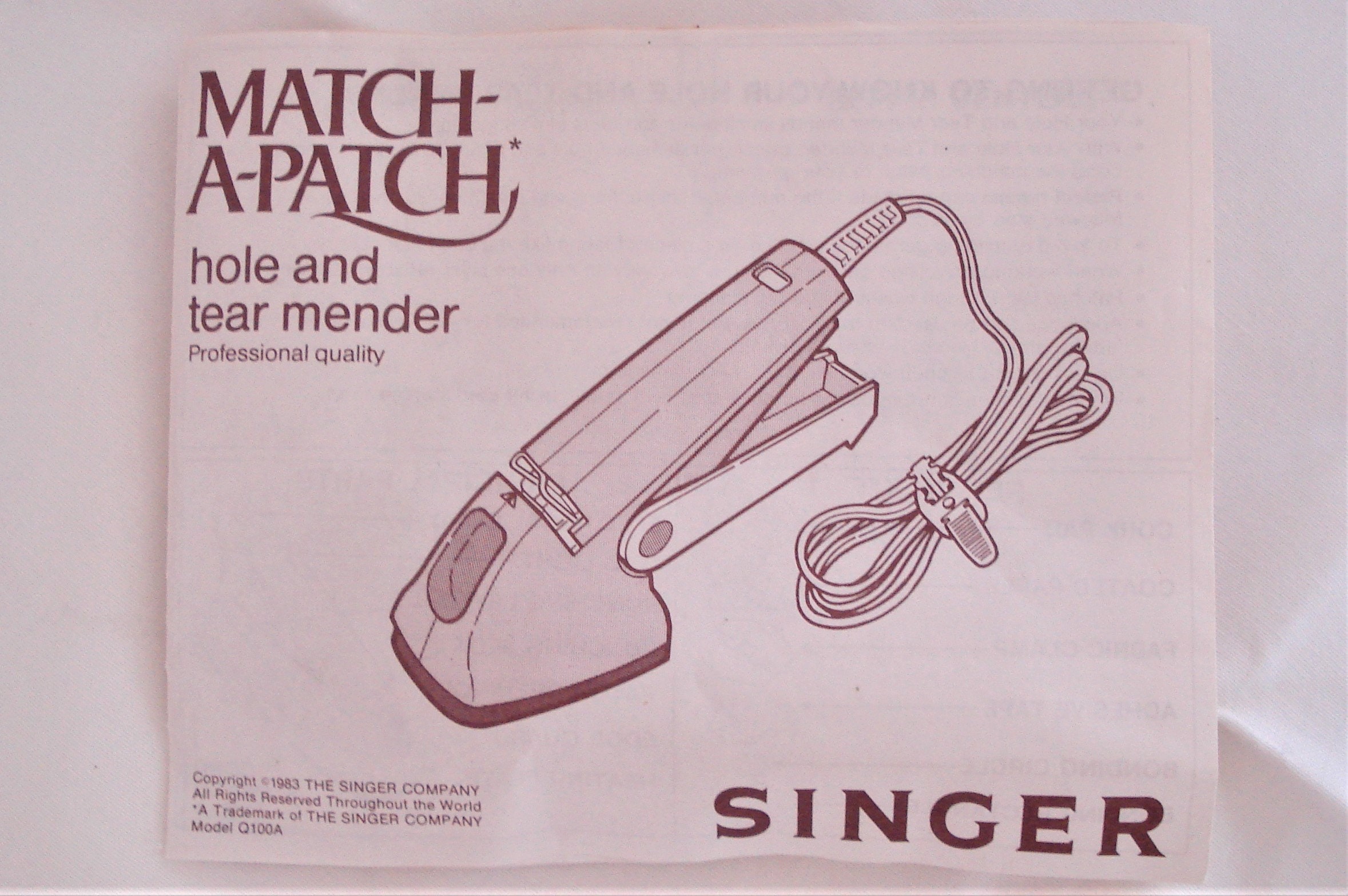 SINGER Match-a-patch Hole and Tear Mender Manual Replacement Parts. - Etsy