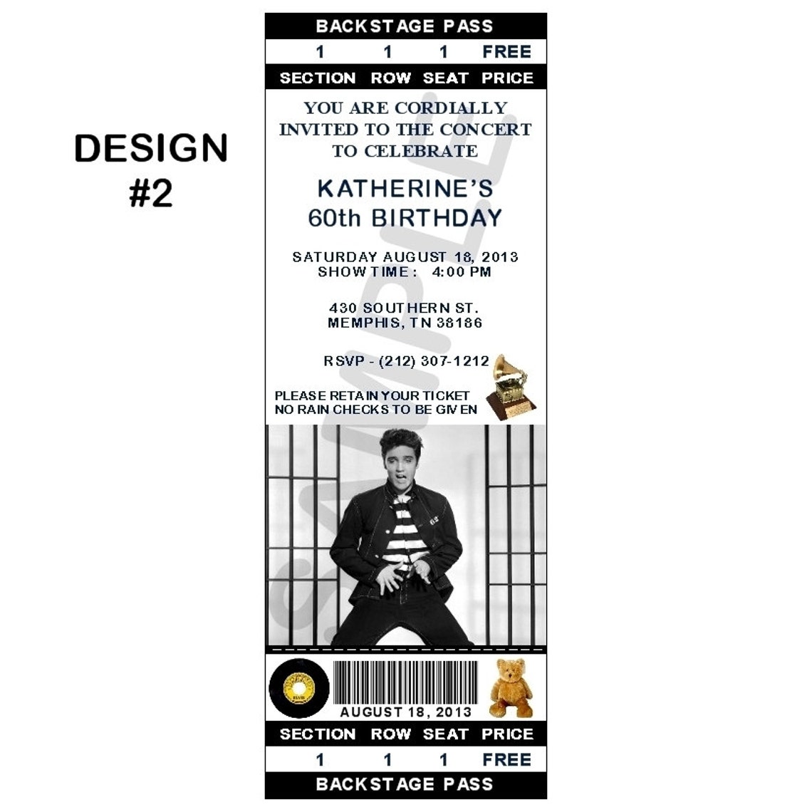 12 Personalized Elvis Presley Party Invitations FREE SHIPPING ...