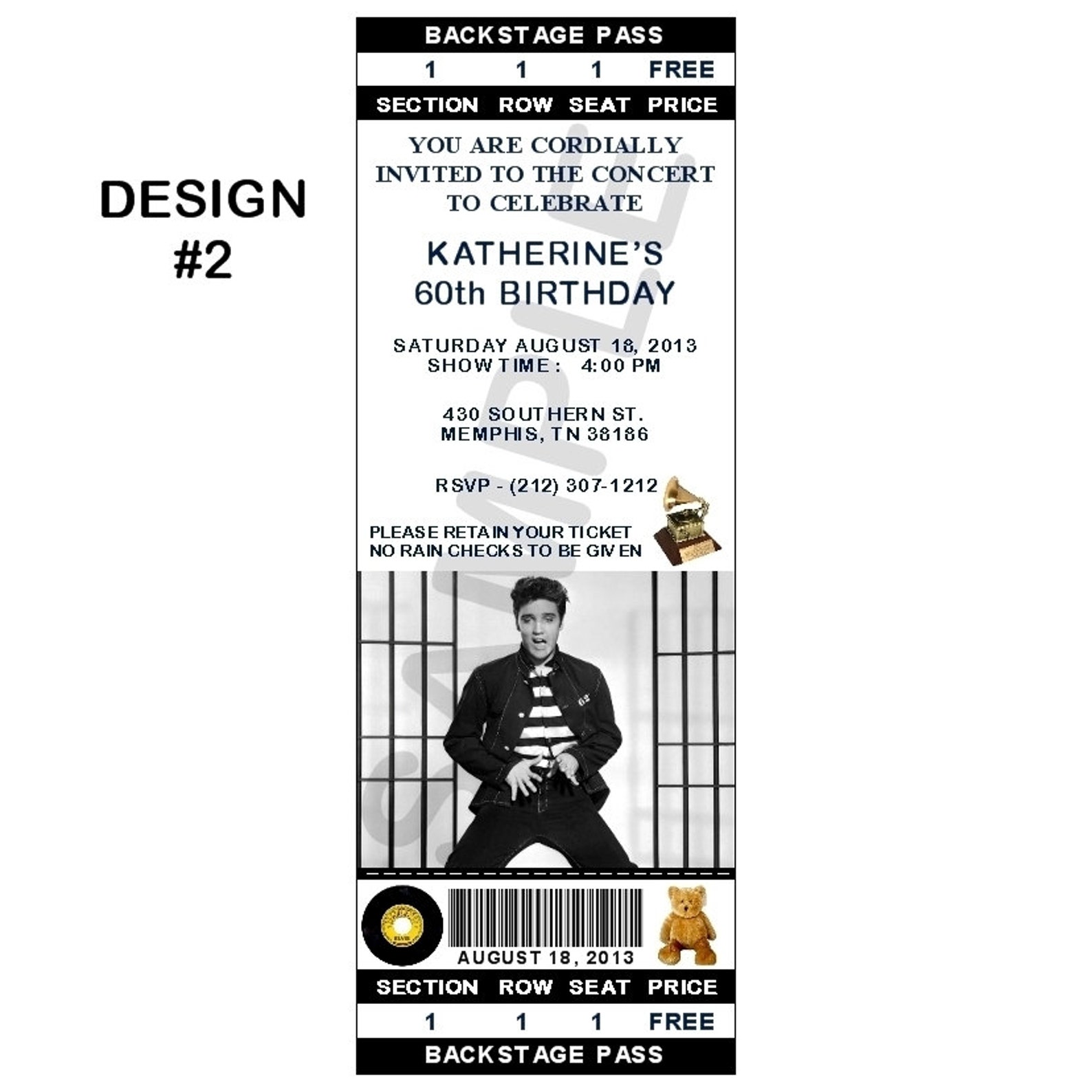 12 Personalized Elvis Presley Party Invitations FREE SHIPPING ...