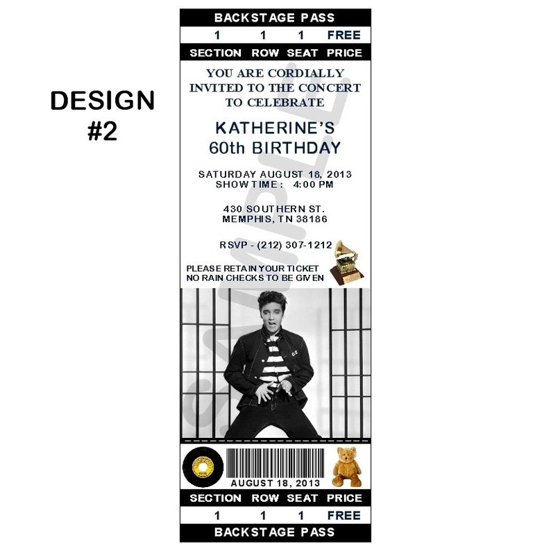 12 Personalized Elvis Presley Party Invitations FREE SHIPPING ...