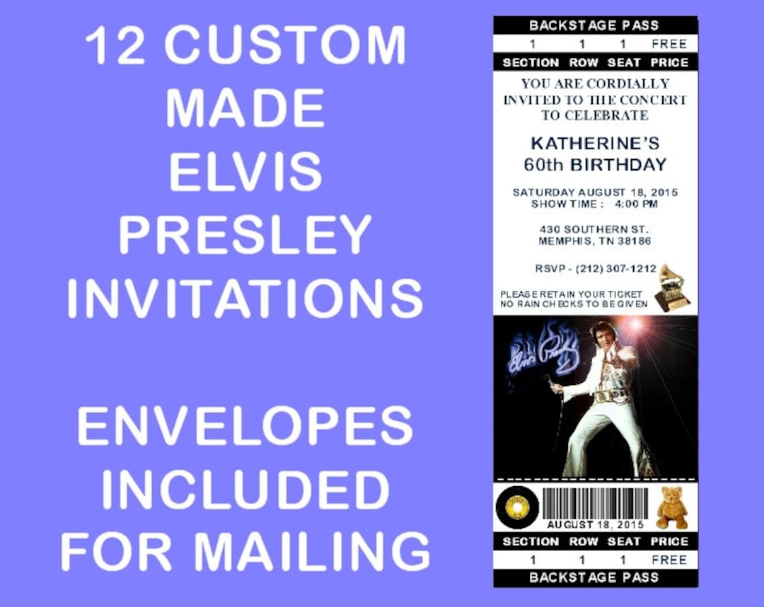 12 Personalized Elvis Presley Party Invitations FREE SHIPPING ...