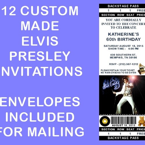 12 Personalized Elvis Presley Party Invitations FREE SHIPPING - Etsy