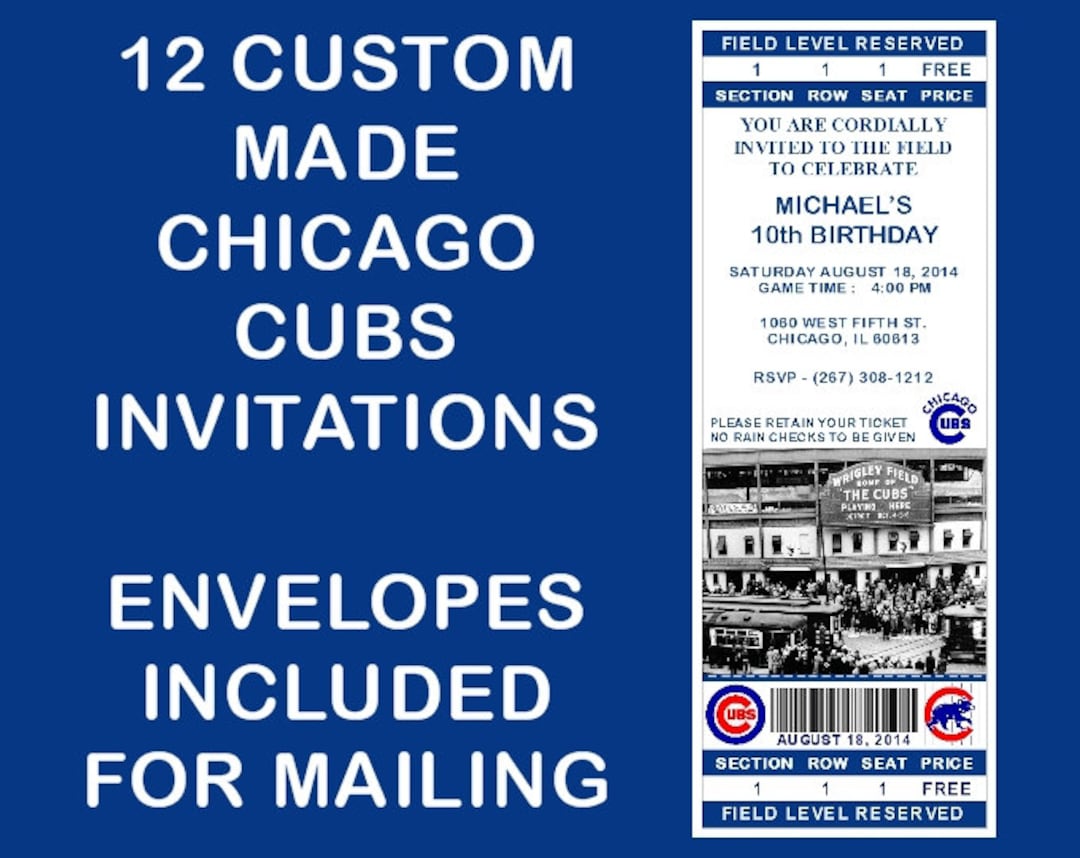12 Personalized Chicago Cubs Ticket Party Invitations - Wrigley ...