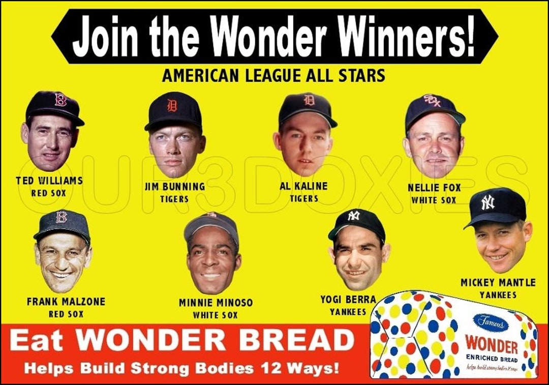 1950's Wonder Bread Store Counter Advertising Standup Sign Repro AL Mantle Williams Berra - Etsy