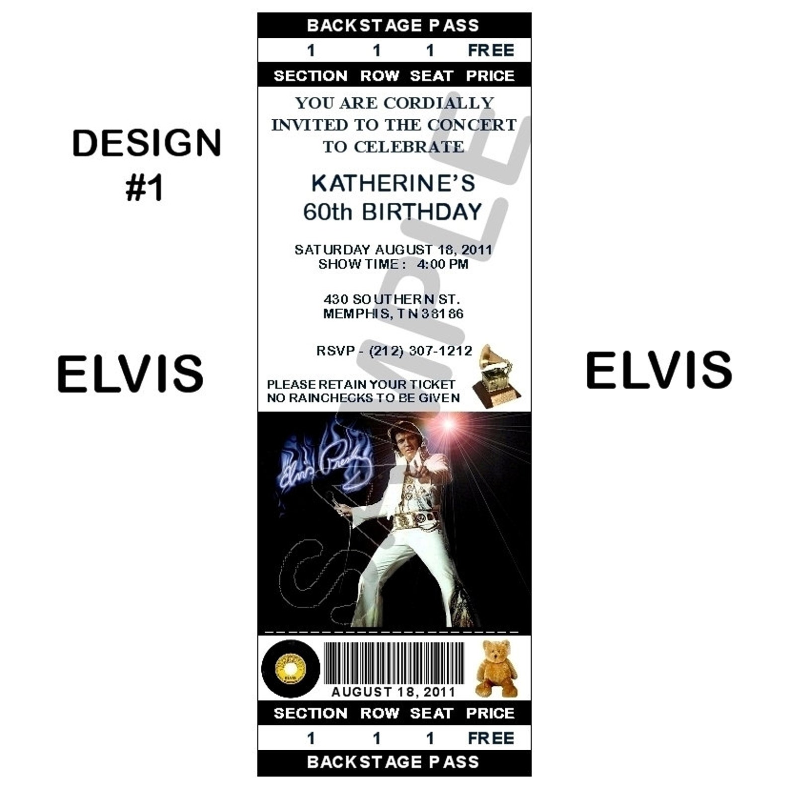 12 Personalized Elvis Presley Party Invitations FREE SHIPPING ...