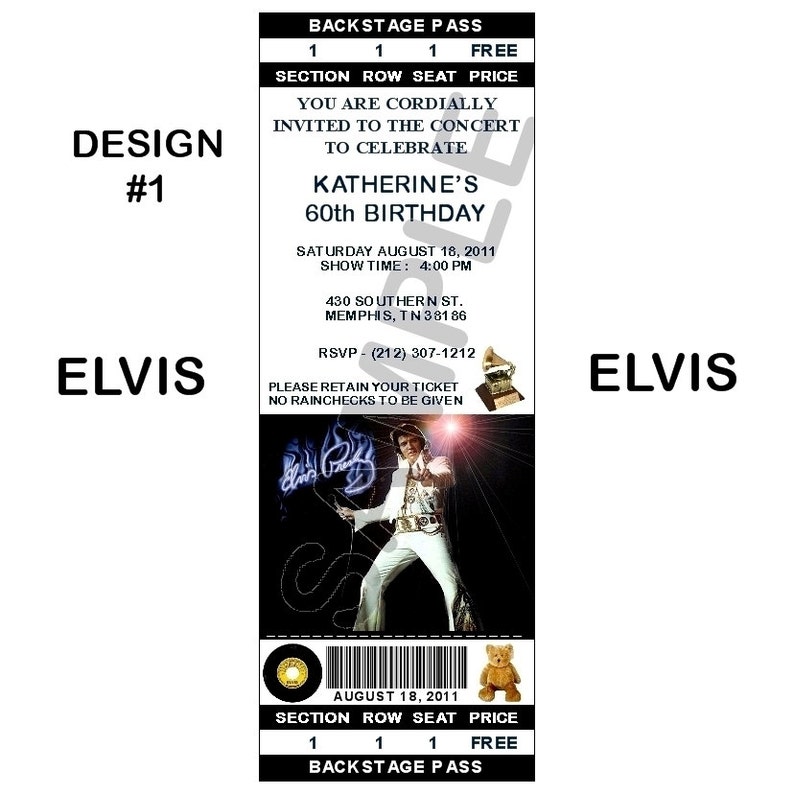 12 Personalized Elvis Presley Party Invitations FREE SHIPPING ...