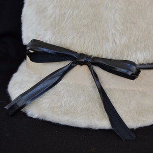 Vintage 1960s Cream Light Beige Fuzzy Wool Hat With Black Vinyl Ribbon ...