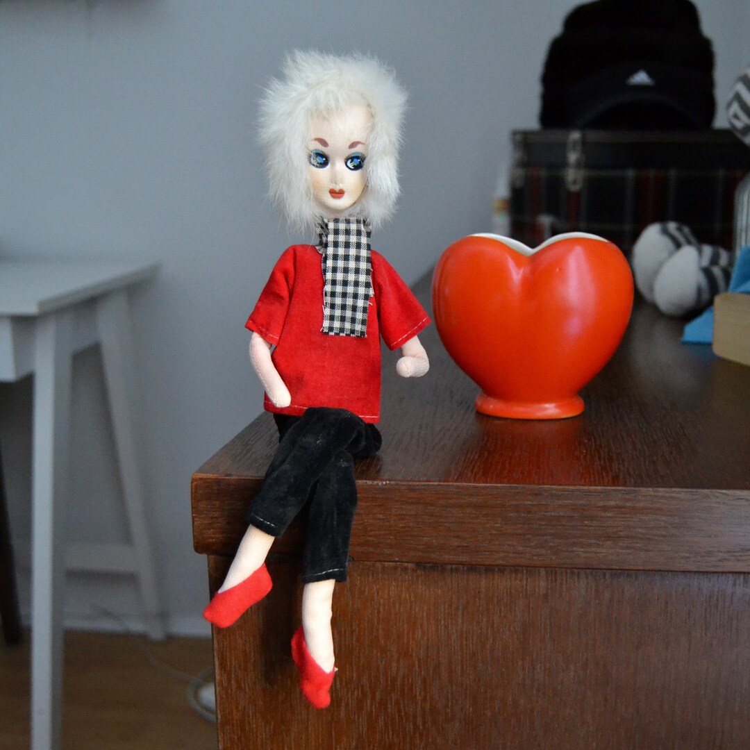 Vintage Pose Doll Made of Fabric With Painted Face and off White Fur ...