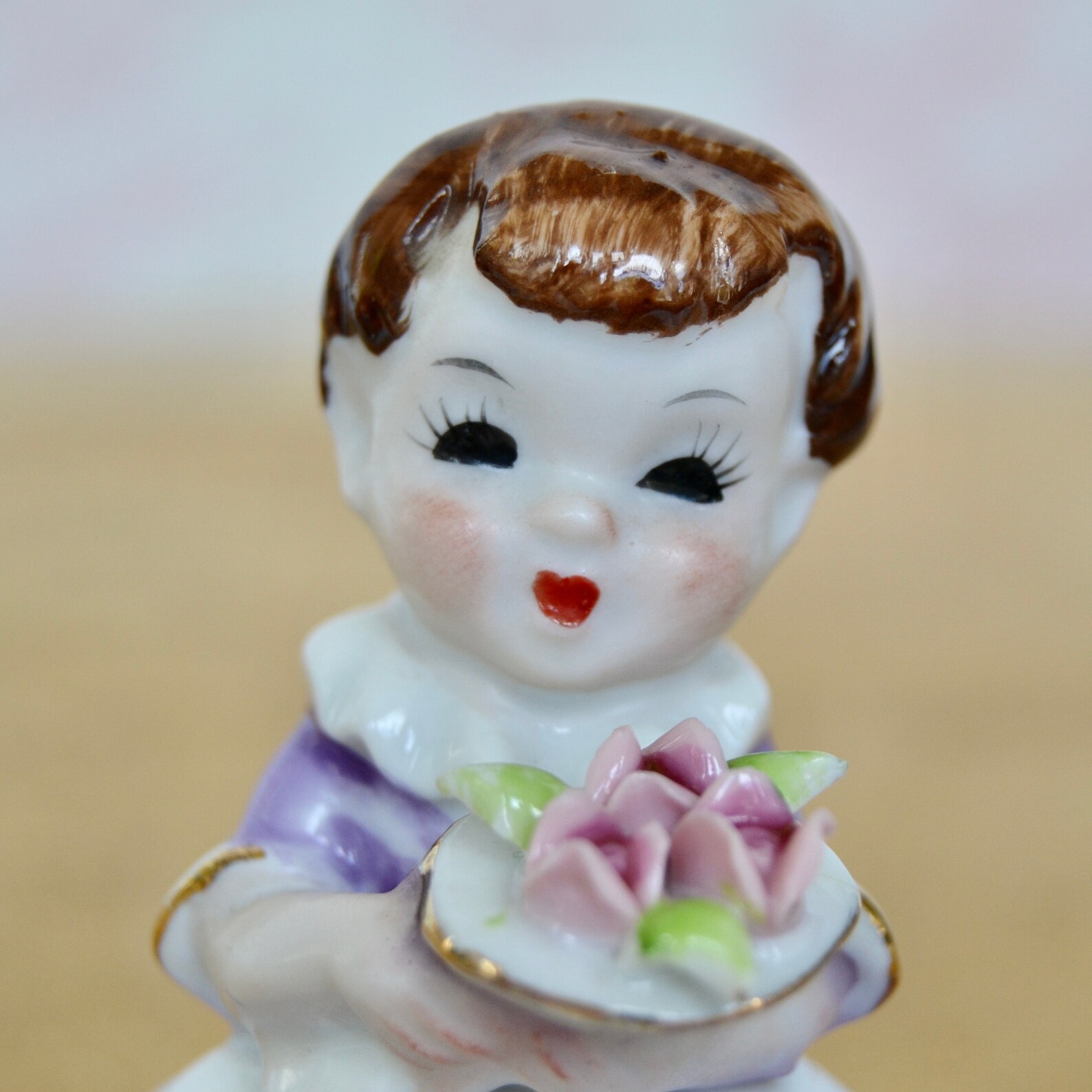 Vintage Spring Girl Holding Flower Bouquet Ceramic Figurine - Etsy