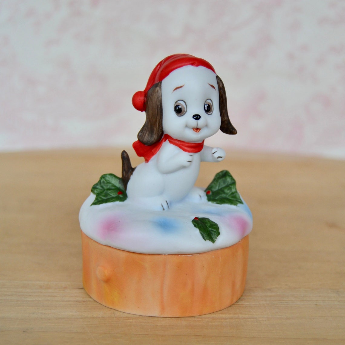 Vintage Trinket Box With Ceramic Holiday Dog and Tree Trunk - Etsy