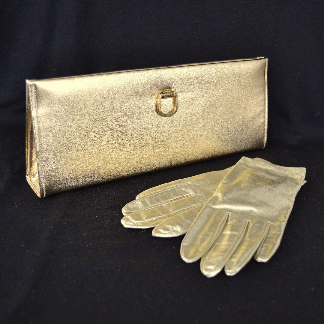 Vintage Gold Vinyl Clutch Purse by Rulo Creation With Gold Nylon Fabric ...