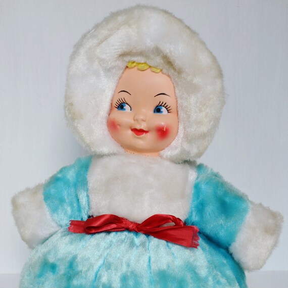 Vintage Plush Doll with Fuzzy Blue and White Body | Etsy