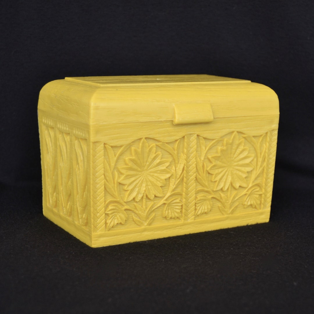 Vintage Yellow Plastic Recipe Box With Carved Faux Wood Appearance by ...