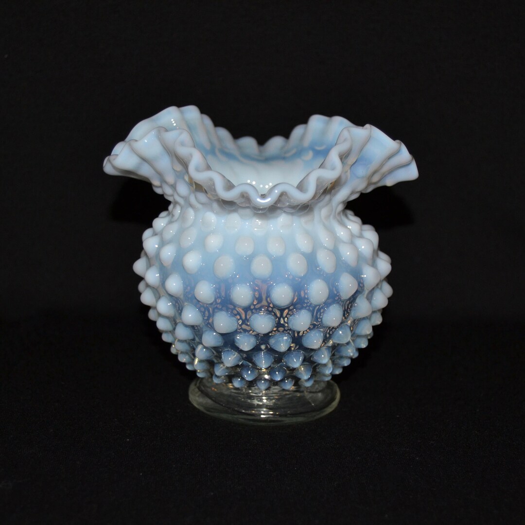 Vintage Glass Hobnail Ruffle Vase With White and Blue Opalescent ...