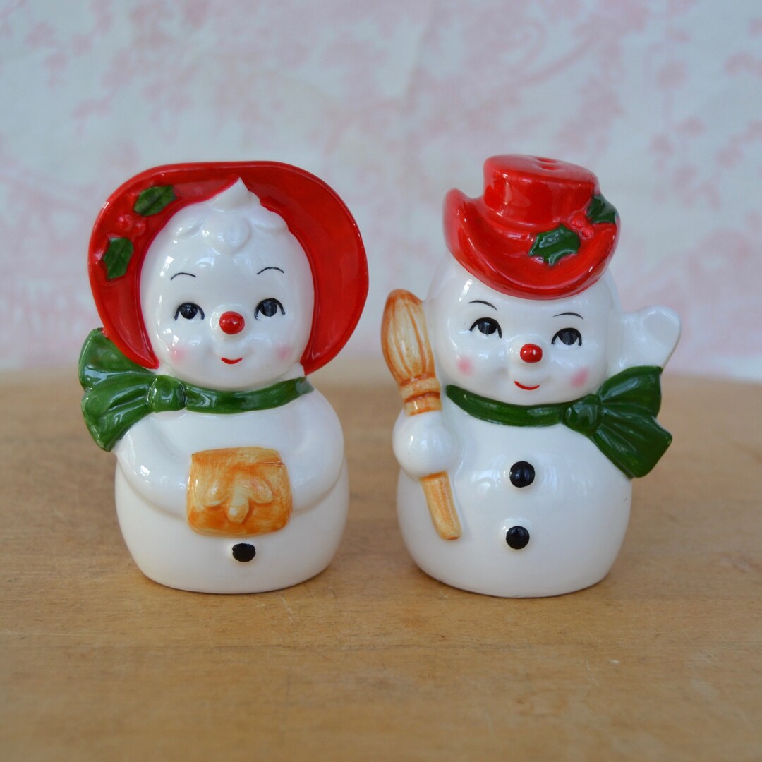 Vintage Snowman and Snow Woman Couple Salt and Pepper Shakers Made in ...
