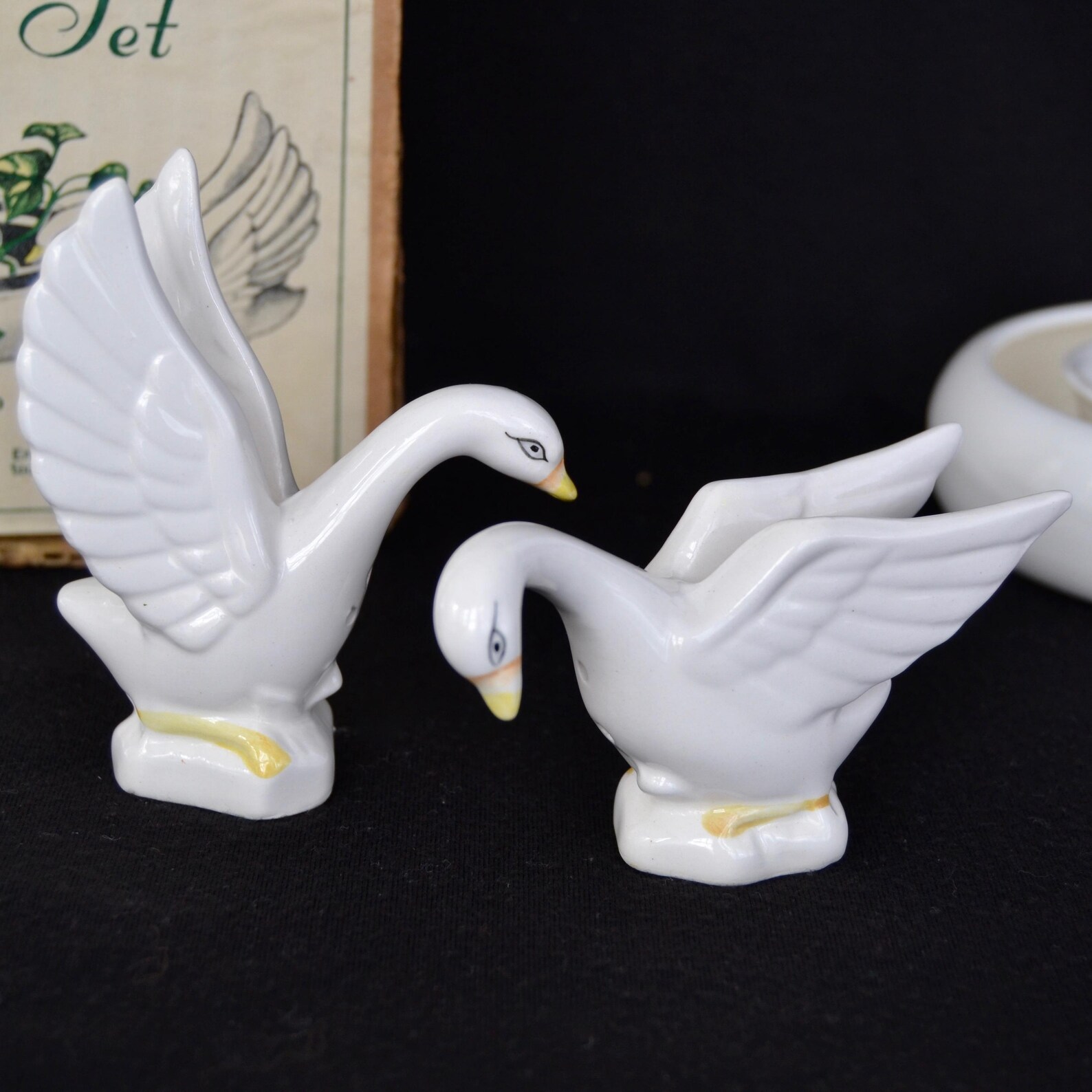 Vintage Swan Salt and Pepper Shaker Set With Flower Ring in Original ...