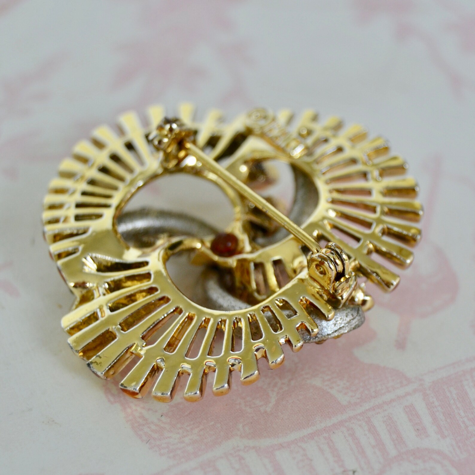 Vintage 1960s Pinwheel Brooch in Gold Tone Metal With Rhinestones by ...